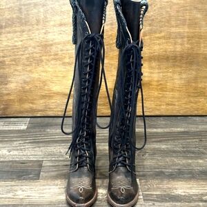 Freebird by Steven | Shoes | Preowned Freebird Wilder Tall Lace Up Genuine Leather Cognac Boots ...